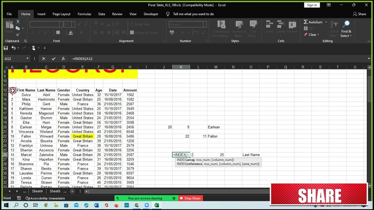 How To Calculate The Index Number In Excel Index Function With How To Calculate The Index Number In Excel Index Function With