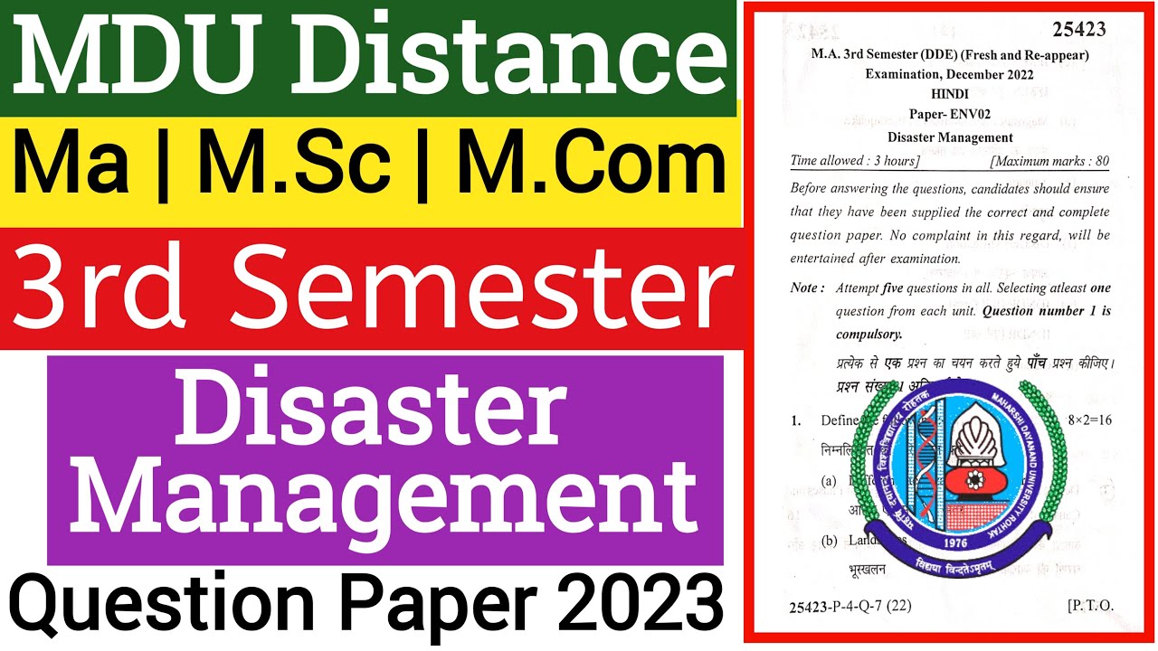 Mdu Ma Distance Disaster Management 3rd Semester Question Paper 2023 ...