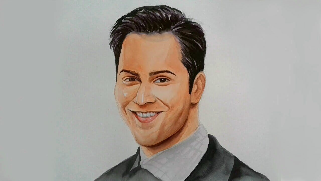 VARUN DHAWAN PAINTING ||HOW TO DRAW VARUN DHAWAN SMILING FACE BY WATER ...