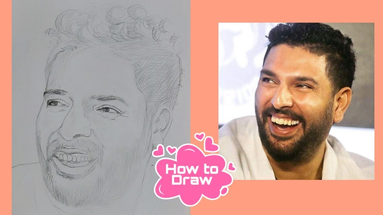 How to draw Yuvraj Singh portrait/line drawing/ 1st part - YouTube