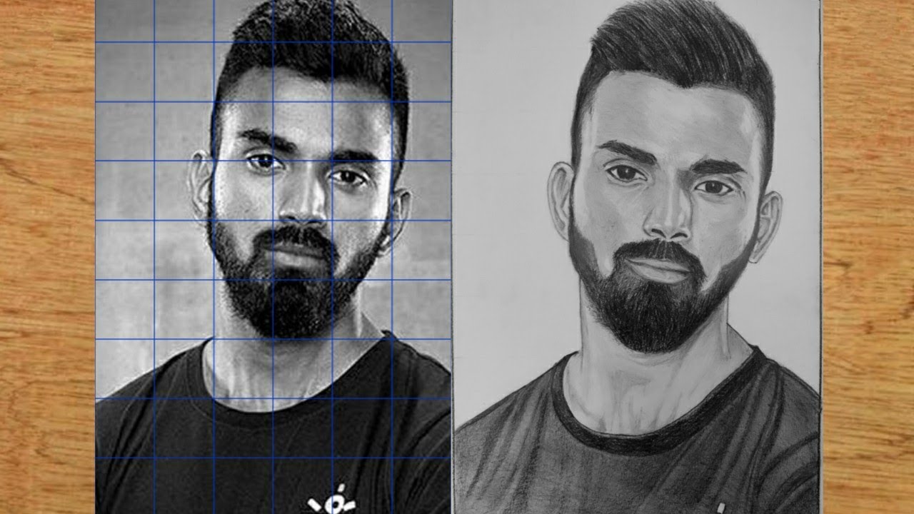 How to draw KL.RAHUL(grid method)//step by step for beginners - YouTube