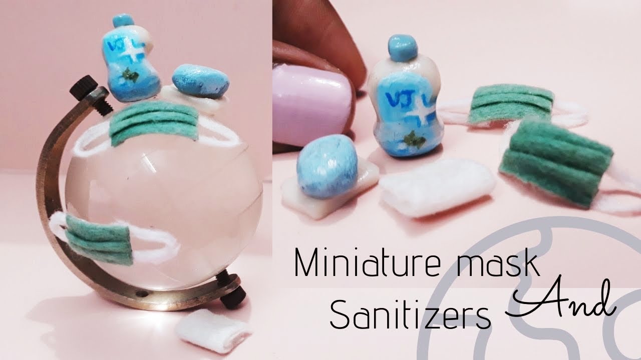 Miniature mask😷 and sanitizer👐🏻🧼|polymer clay tutorial|VJ - YouTube