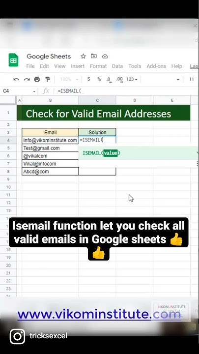 Check For Valid Email Address Emailcheck Isemail Excel Vikominstitute Vikaljain Youtube