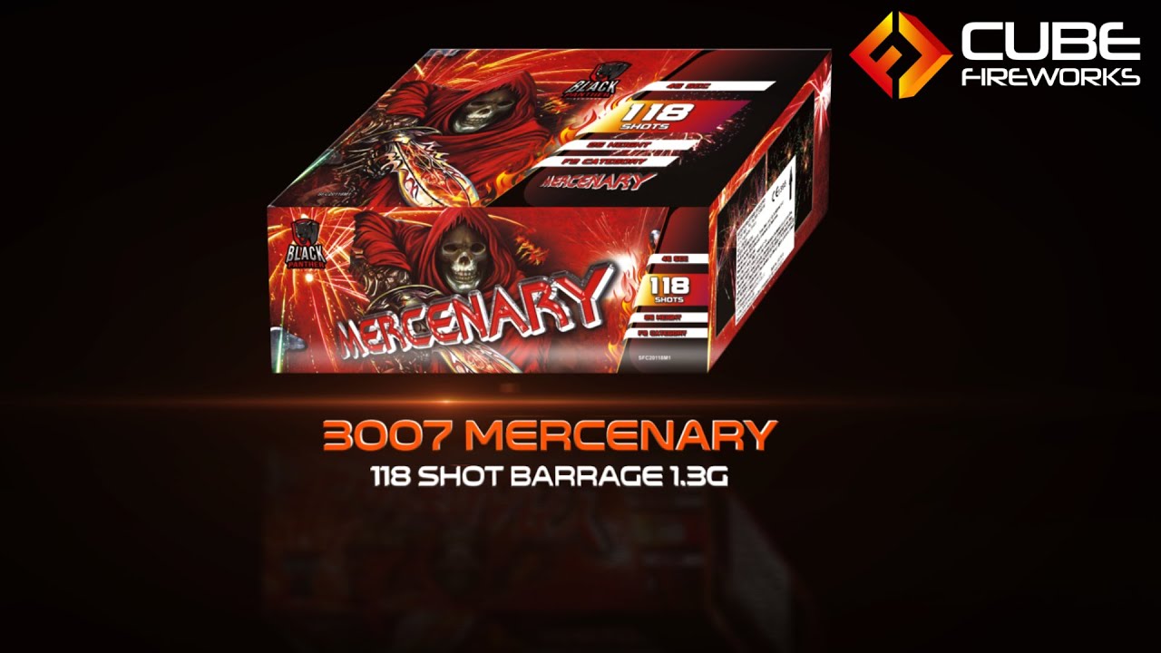 Cube Fireworks - 3007 Mercenary 118 Shot Barrage 1.3G - YouTube
