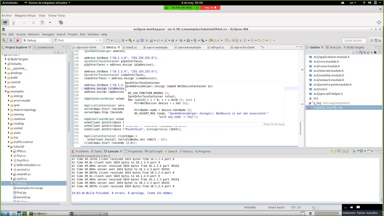 NS3: Analizando y ejecutando el ejemplo Third del Tutorial - YouTube