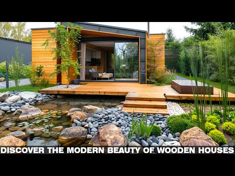Collection of 12 modern wooden house models with beautiful gardens ...