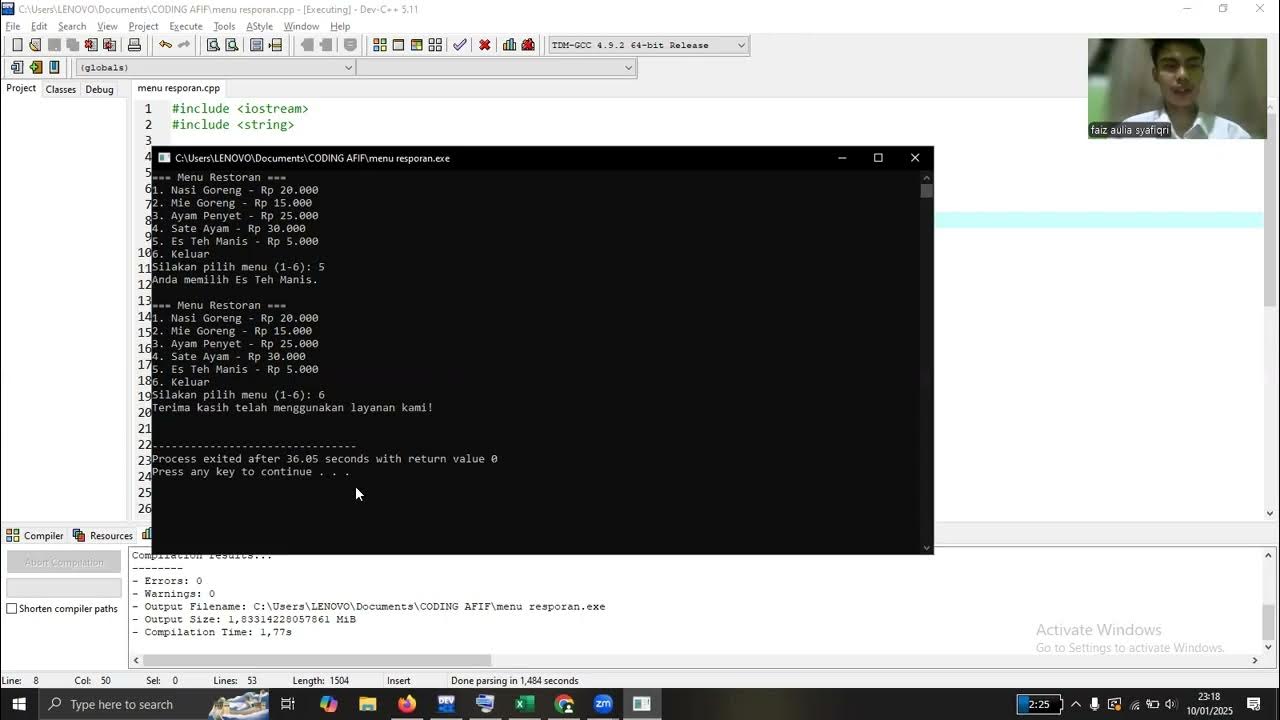 Pengantar Coding - Program CPP Membuat Menu Berulang - YouTube