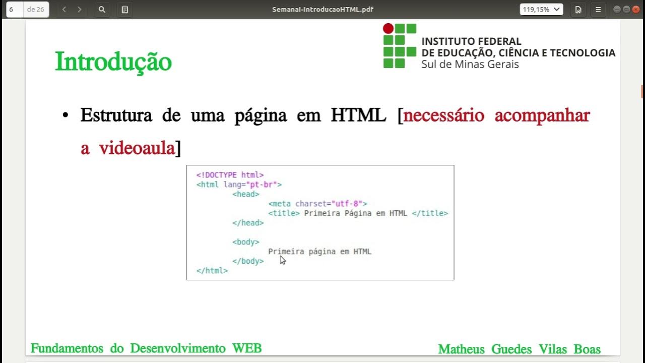 Semana I - Introdução à Linguagem de Marcação de Hipertexto - HTML ...