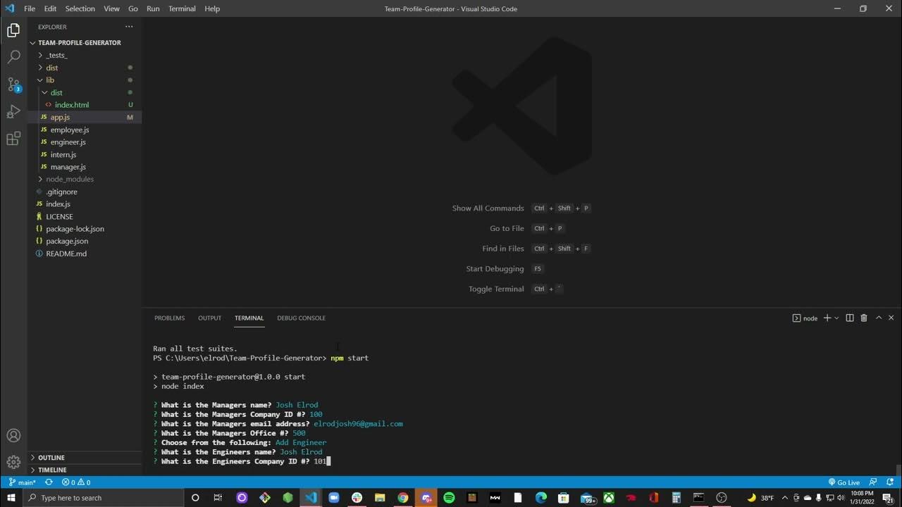 Node.js and Inquirer.js command line Team Profile Generator - YouTube