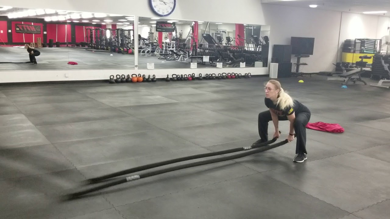 Battle rope slam with lateral squat jump - YouTube