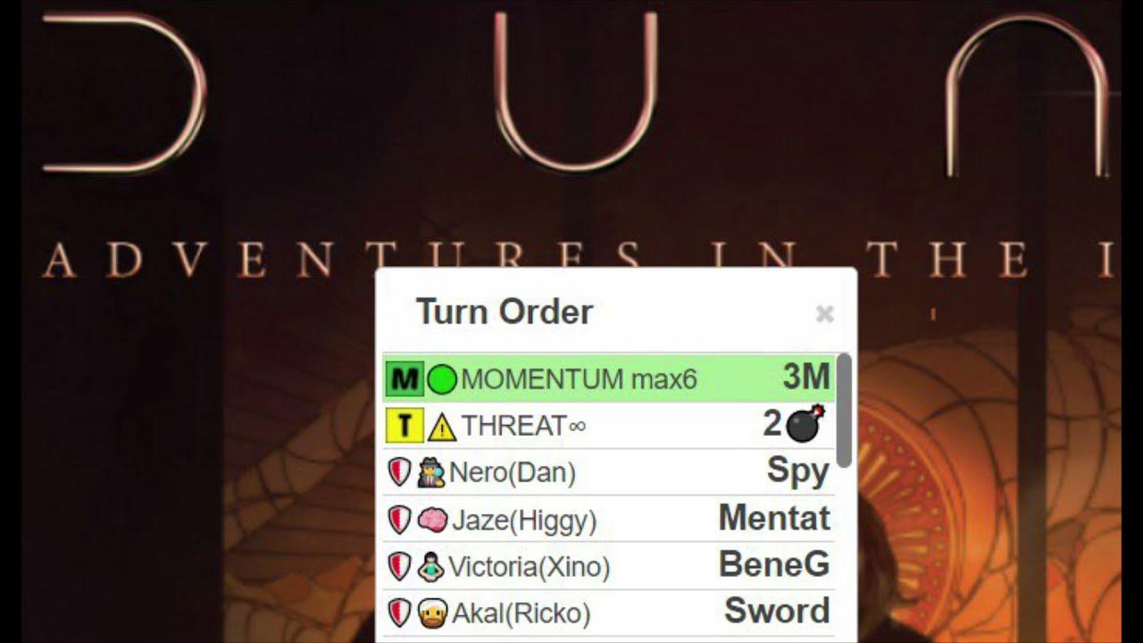 Dune RPG how we play Roll20 Pro API scripts Momentum Threat tracker Modiphius 2d20 background ...