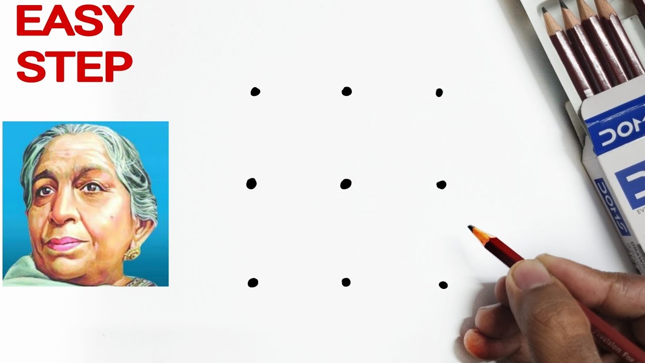 6 Dots turns into Sarojini Naidu drawing // Easy Drawing - YouTube