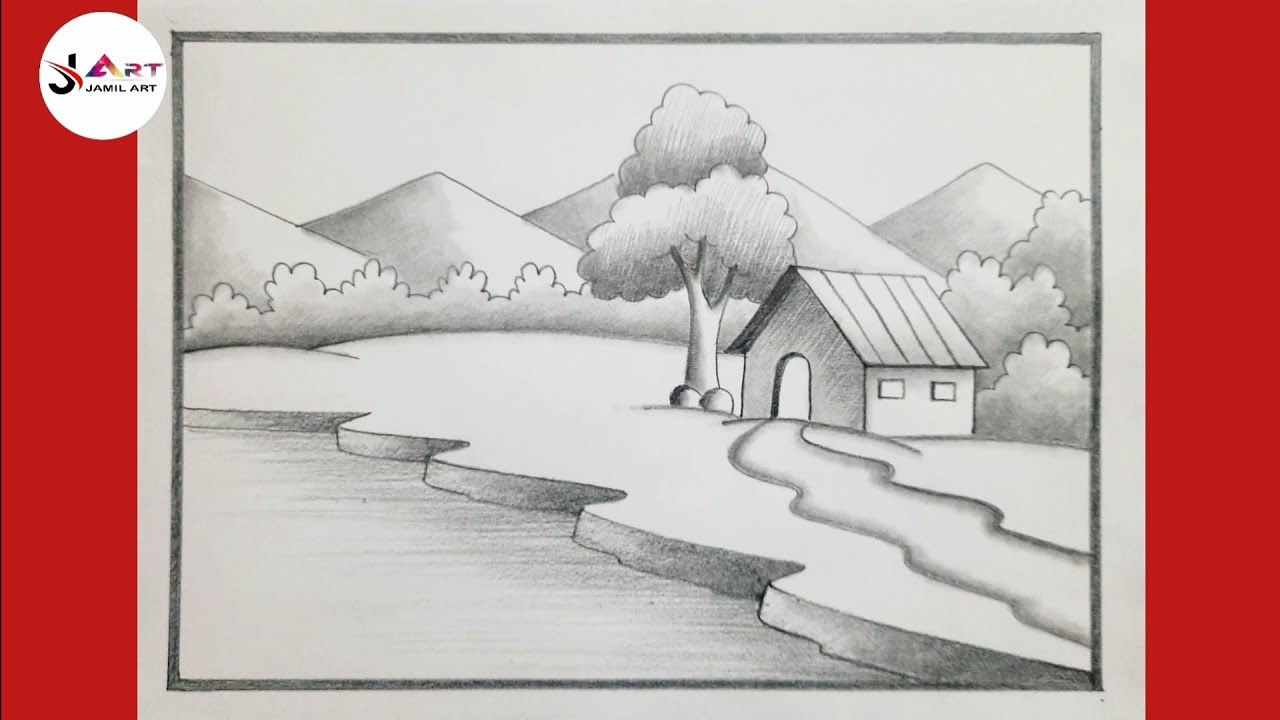 Landscape Scenery Drawing / Easy Scenery /Easy Drawing / Pencil Shading ...