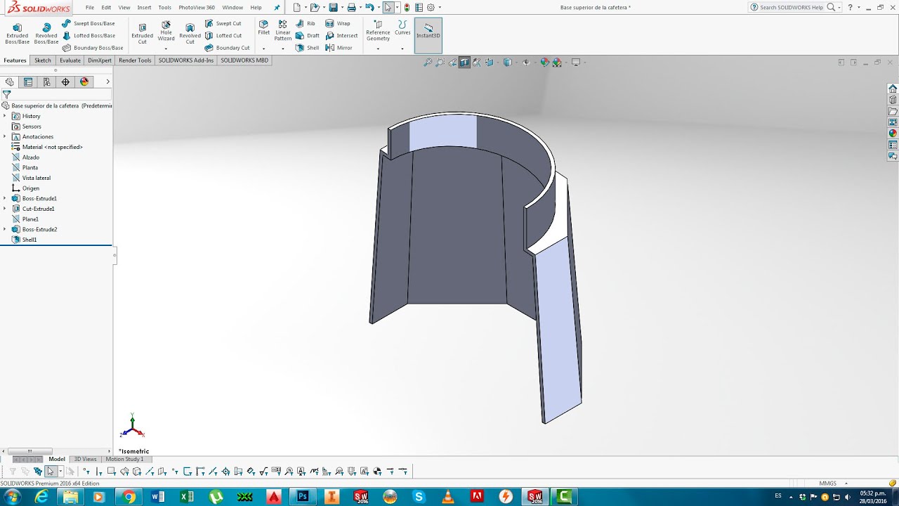 TUTORIAL SOLIDWORKS 2016 - Cafetera parte 2 - YouTube