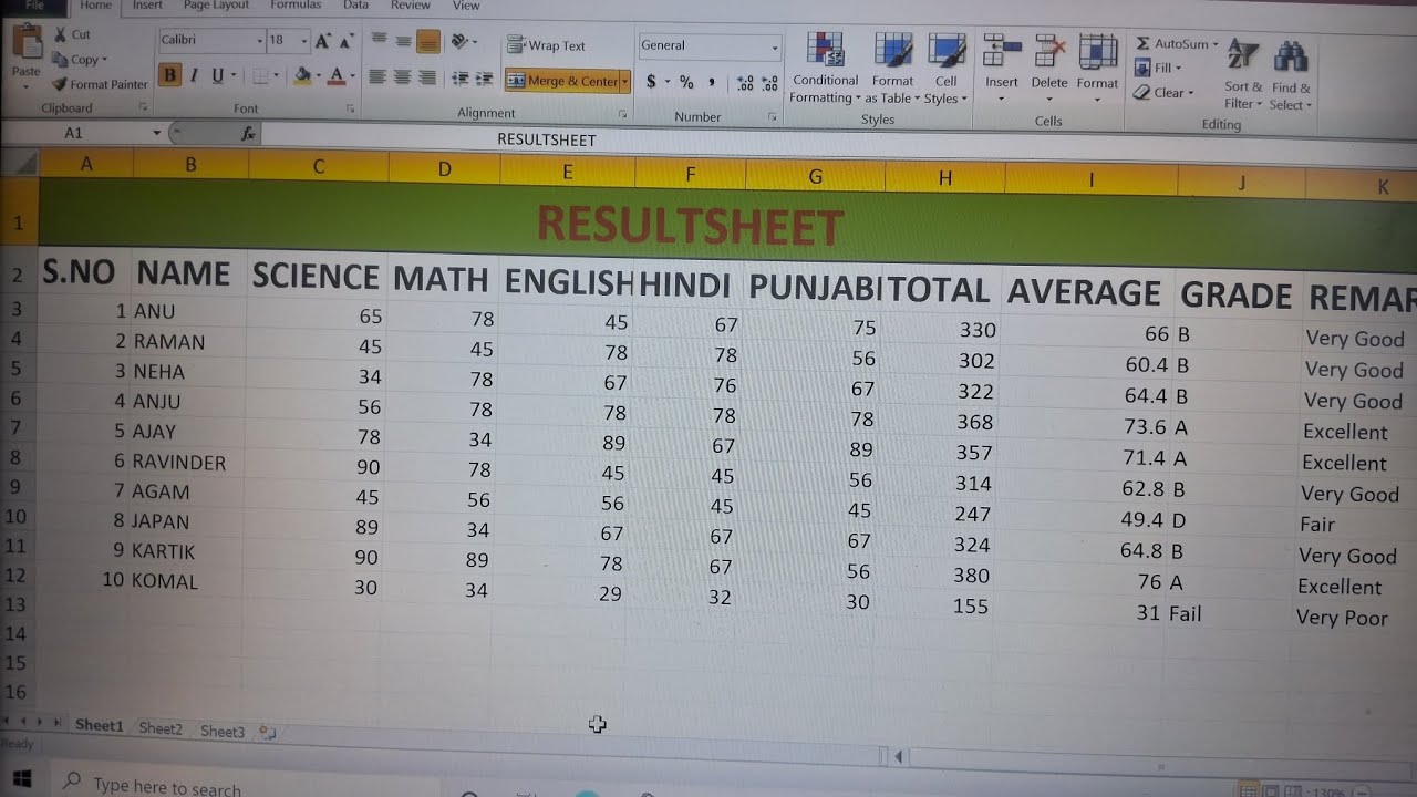 How to make a resultsheet using spreadsheet / MS Excel. - YouTube