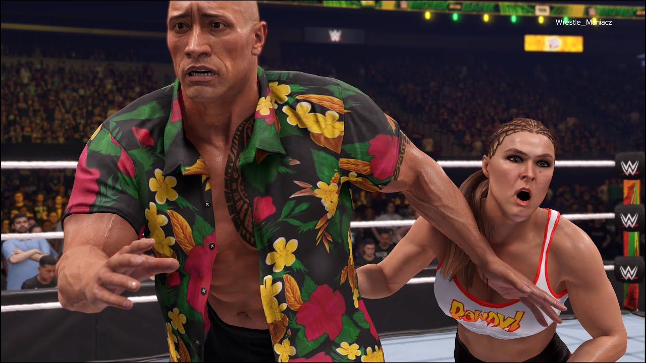 WWE 2K24 - The Rock vs. Ronda Rousey - Amazing Wrestling - YouTube