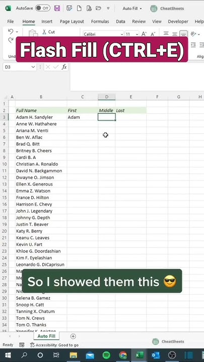 Flash Fill (CTRL+E) #excel #exceltutorial #exceltips #exceltricks #excelformula #shorts #ai # ...