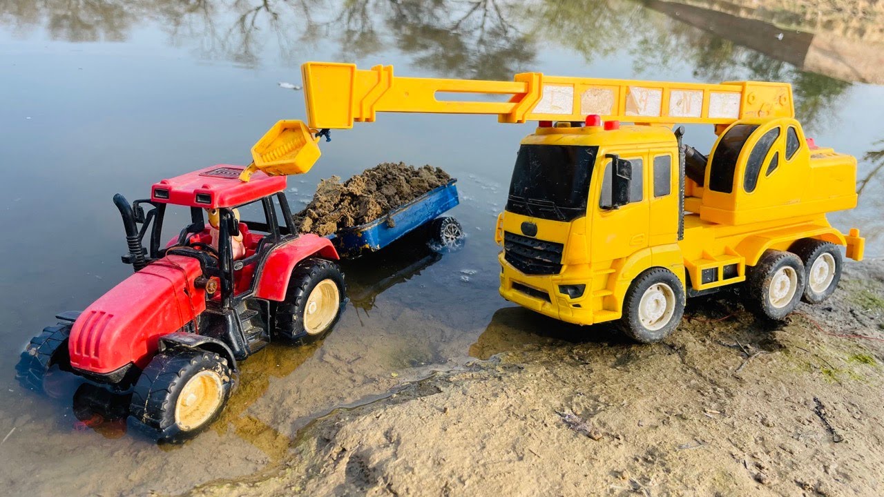 Massey 🚜 Tractor Pulling Out Help JCB 5CX and Crane Machine ? Cartoon ...
