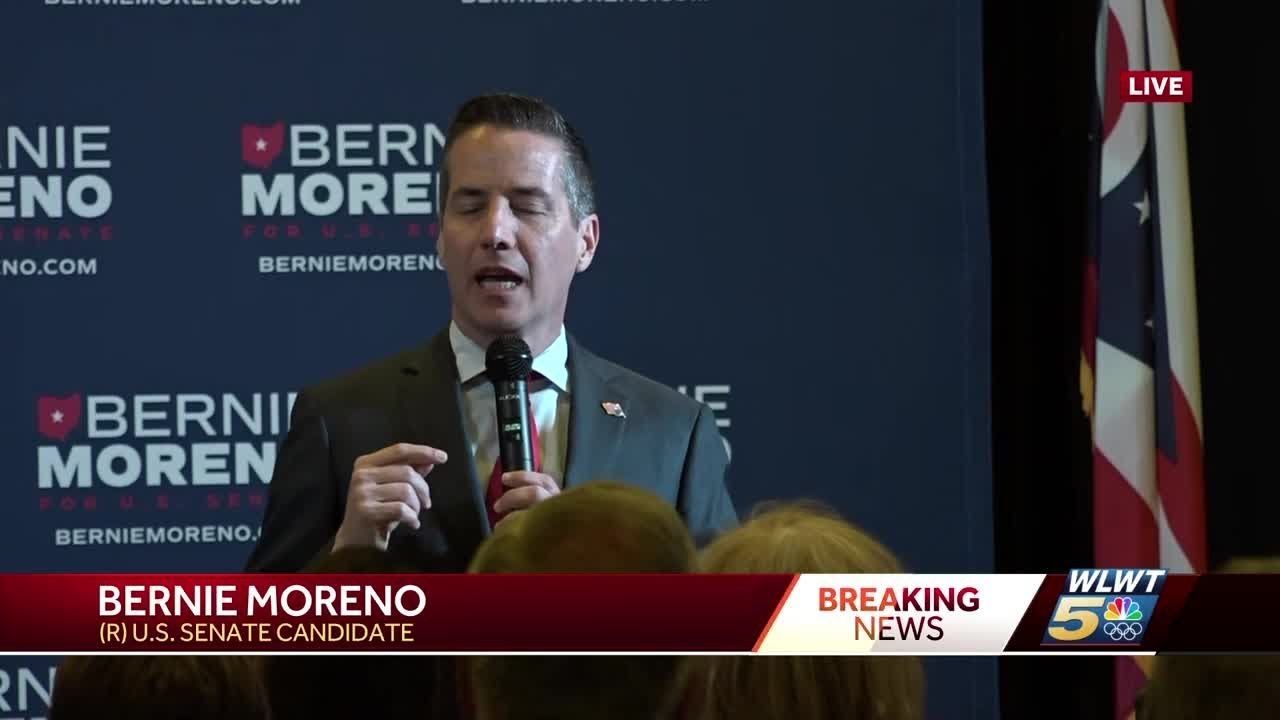 Bernie Moreno speaks to crowd after being declared projected winner in ...