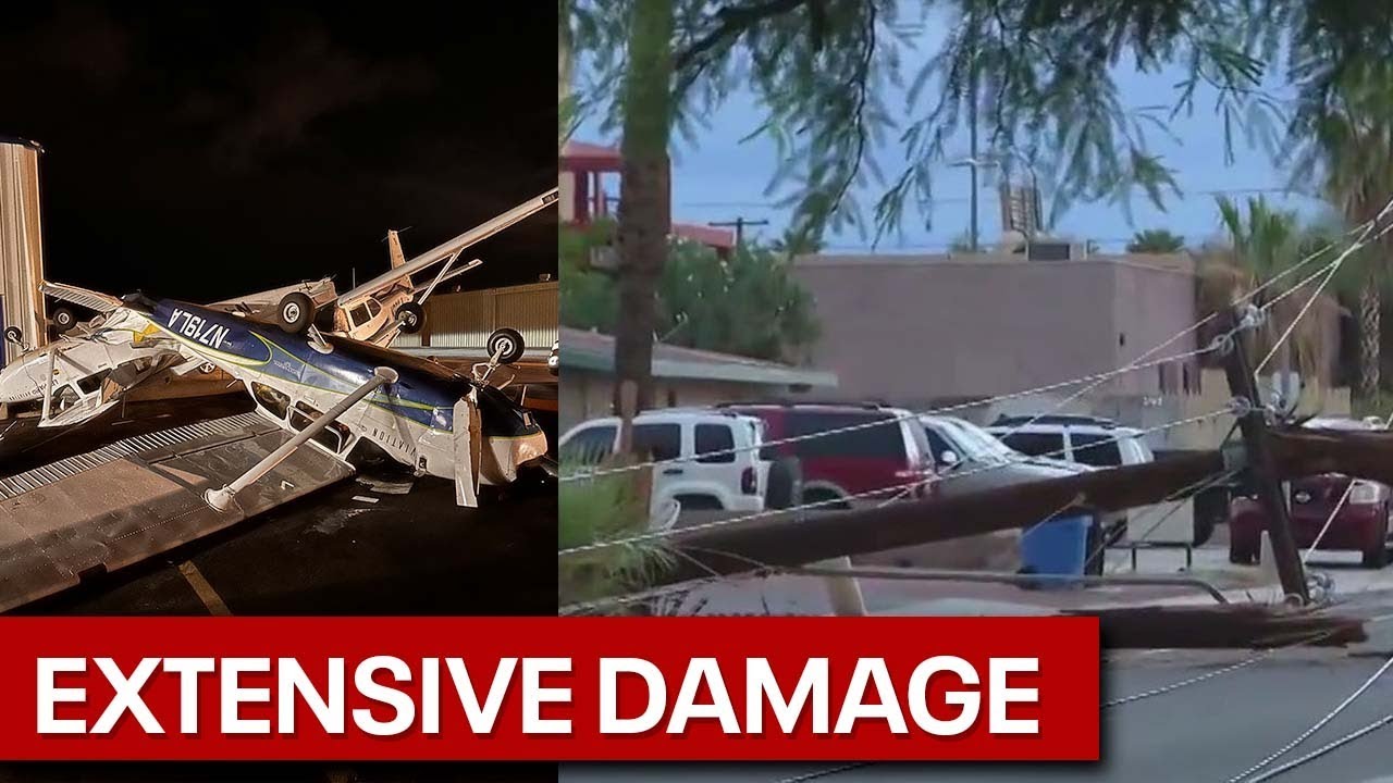 Phoenix-area monsoon storm damages planes, power lines - YouTube