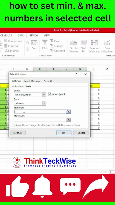 How to set min & max numbers in selected cell #excel #excelsolutions #exceltricks - YouTube