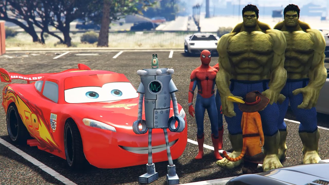 GTA 5 Superhero Challenge, Spiderman, Hulk, Mcqueen, Plankton, Puss in ...