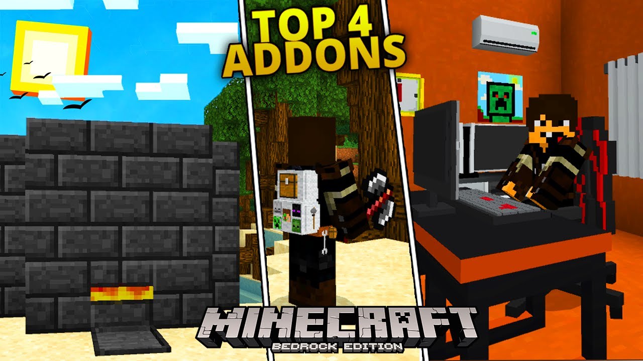 TOP 4 ADDON PARA MINECRAFT PE - MELHORES ADDONS PARA MCPE/BEDROCK - YouTube