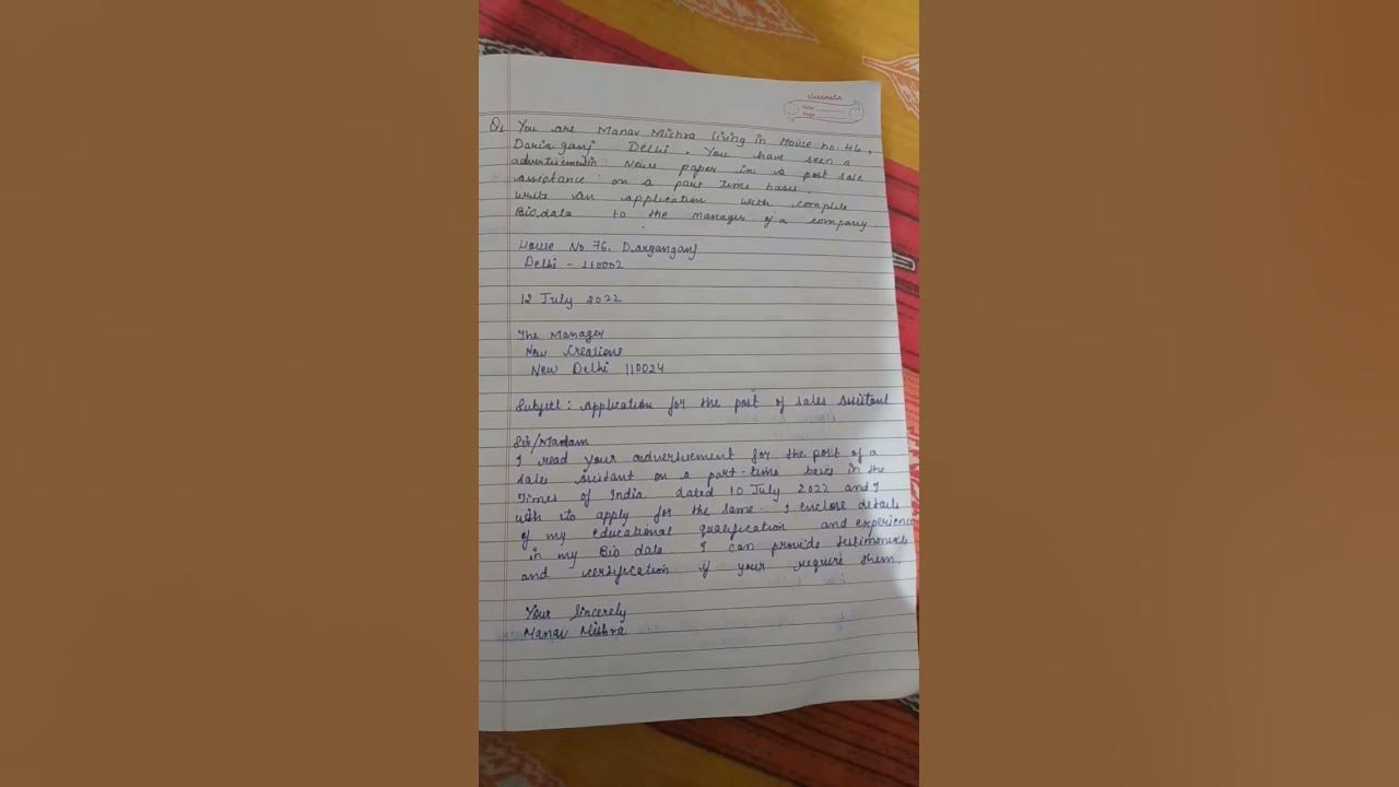 Format of letter writing || formal writng ||Job application class 12 ...