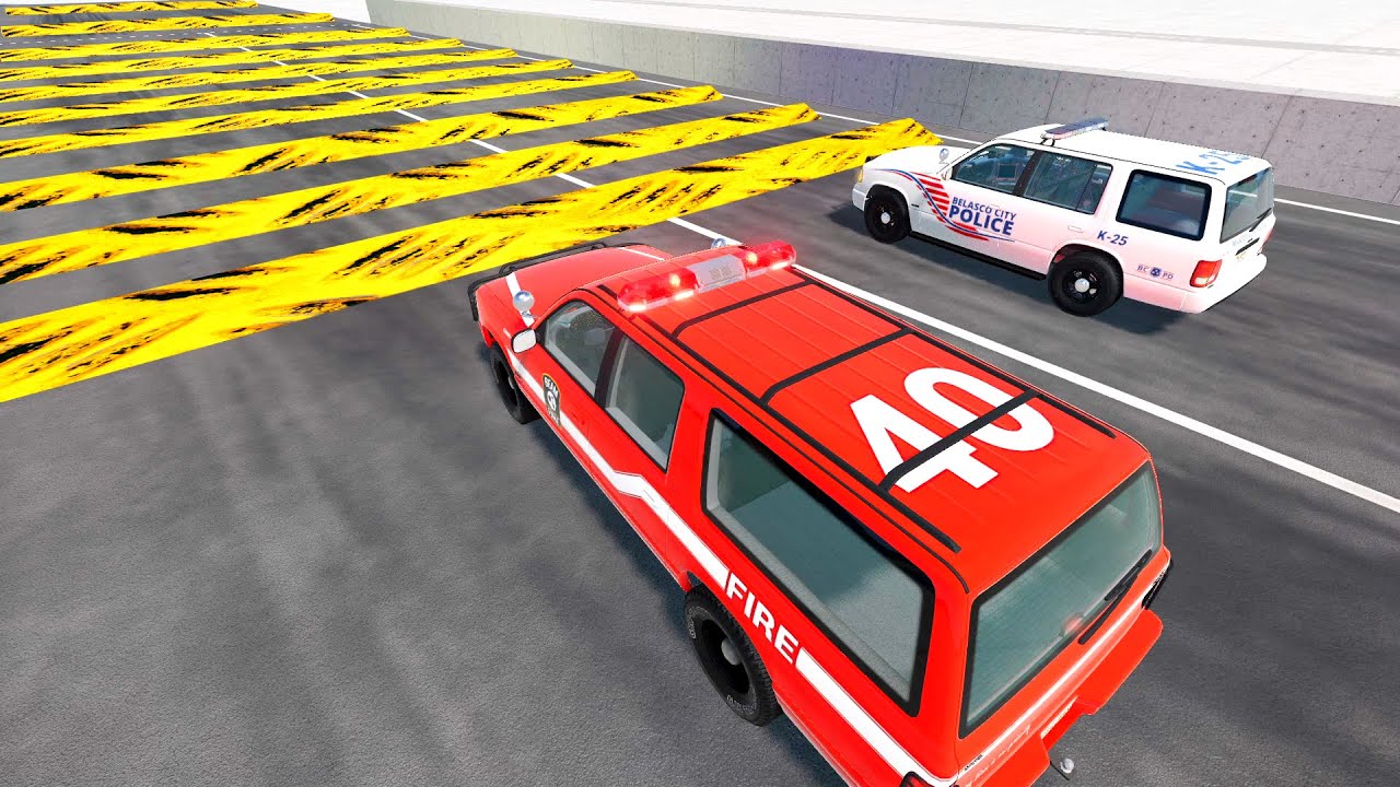 Police Car vs 10 Speed Bumps - High Speed Car Collisions - BeamNG Drive ...