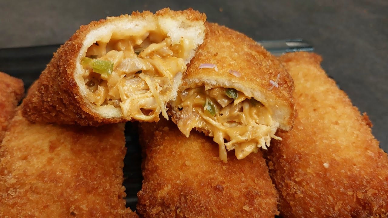 Crispy Cheesy Chicken Pockets - Chicken Bread Pockets - YouTube