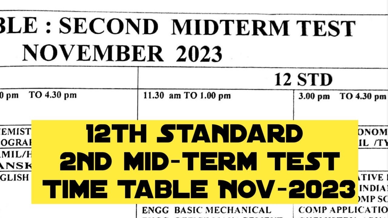 12th standard|2nd mid-term|Exam|Time|Table|for All districts|2023 ...