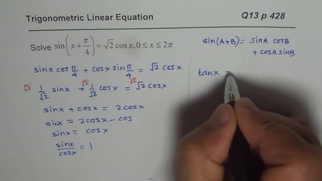 Q13 p 428 Advance Functions Nelson Linear Trigonometric Equations ...