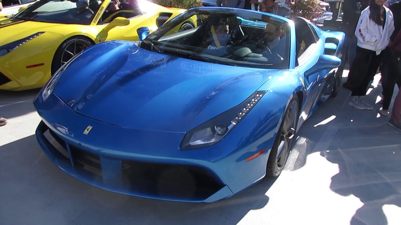 Blue Ferrari 488 Spider (w/ roof operation) - YouTube