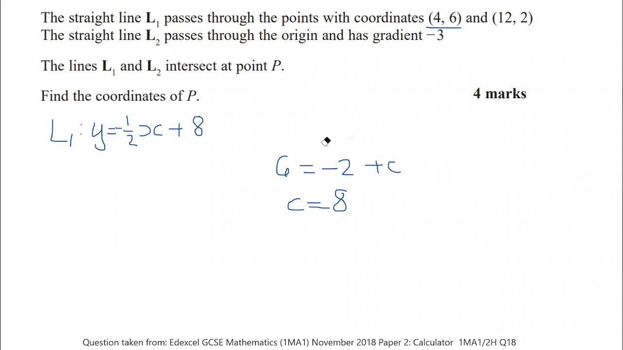 Calculating intersection point using y=mx+c - YouTube
