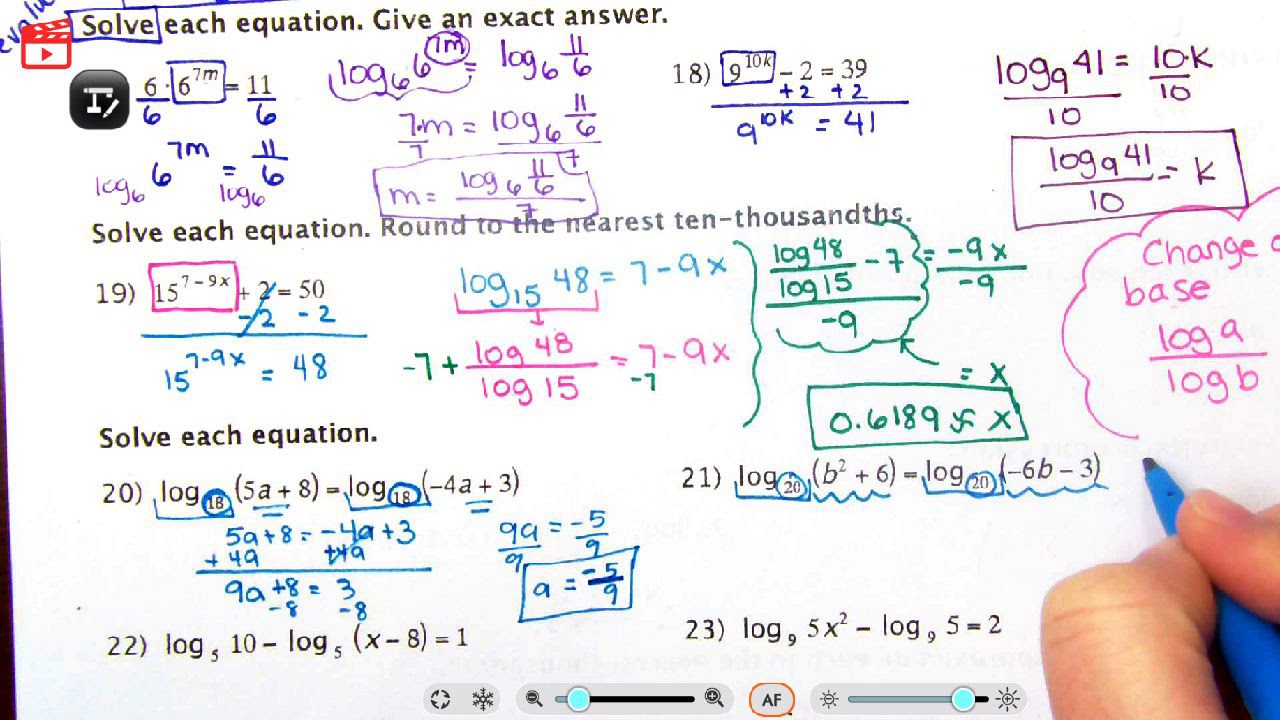 Logs IM3 Unit 6B PreTest Part 2 - YouTube
