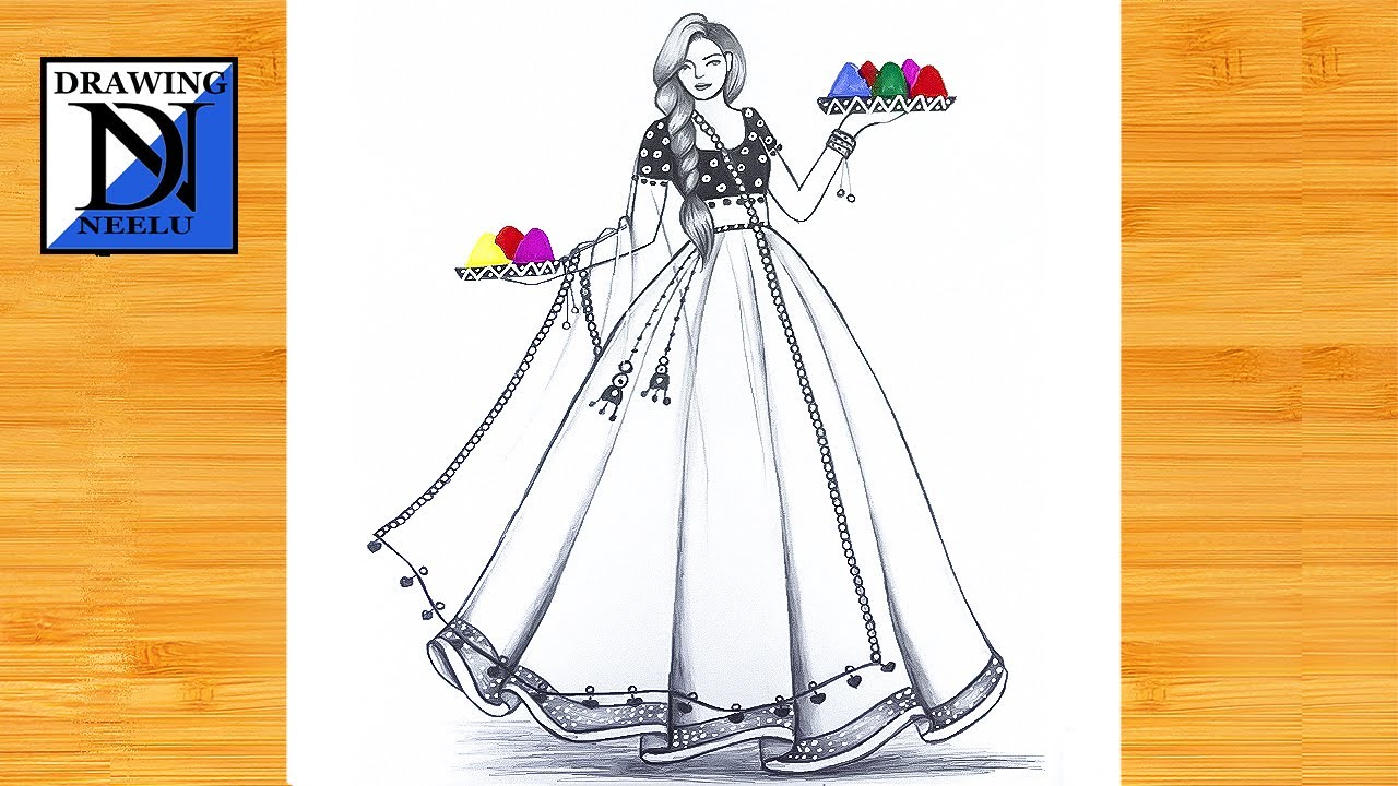 A Beautiful Traditional Girl Celebrating Holi Drawing || Easy drawing ...