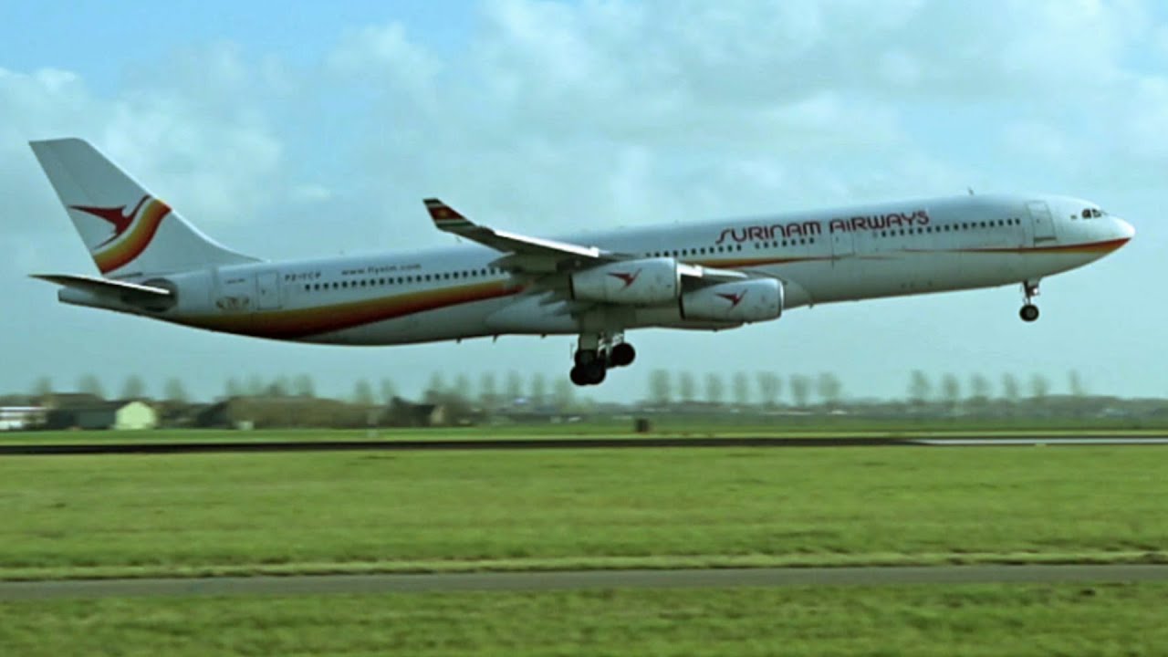 Surinam Airways - Airbus A340-311 PY994 - Landing, Schiphol Airport ...