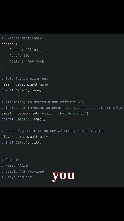 Python Trick: Using dict.get() for Safe Dictionary Lookup - YouTube