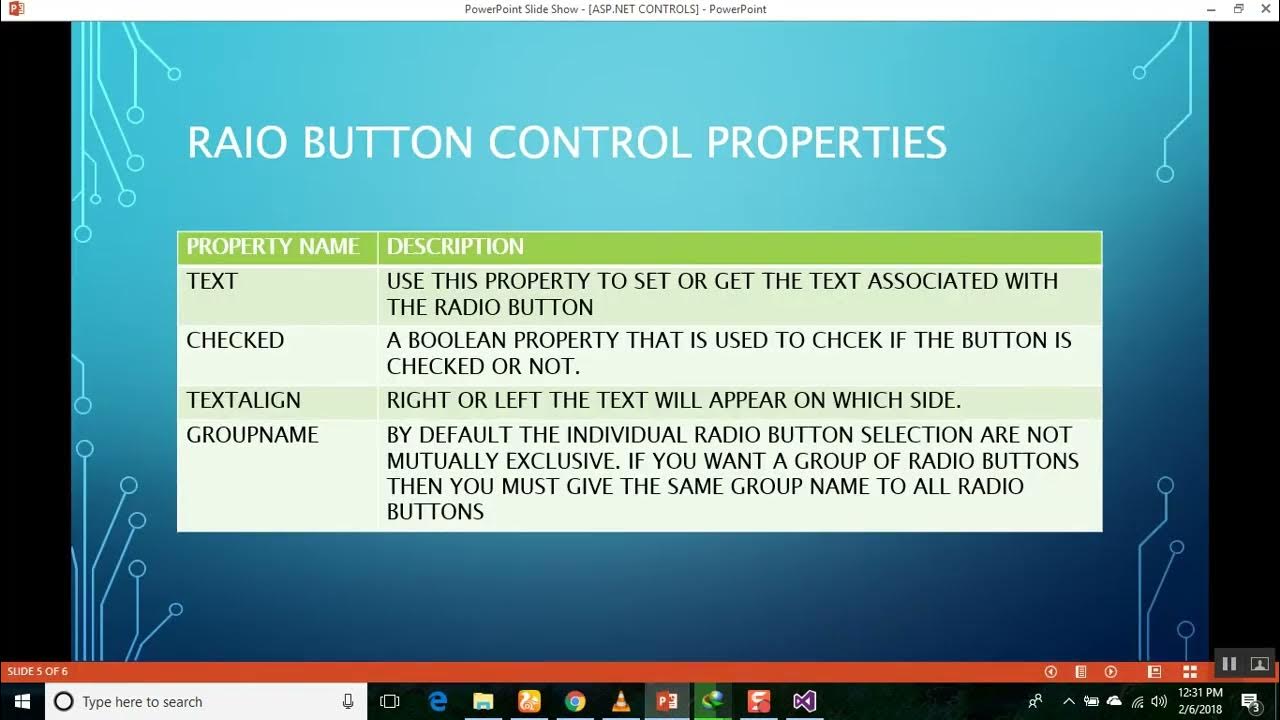 ASP NET USING C# 4 HOW TO USE RADIO BUTTON CONTROL IN ASP NET - YouTube
