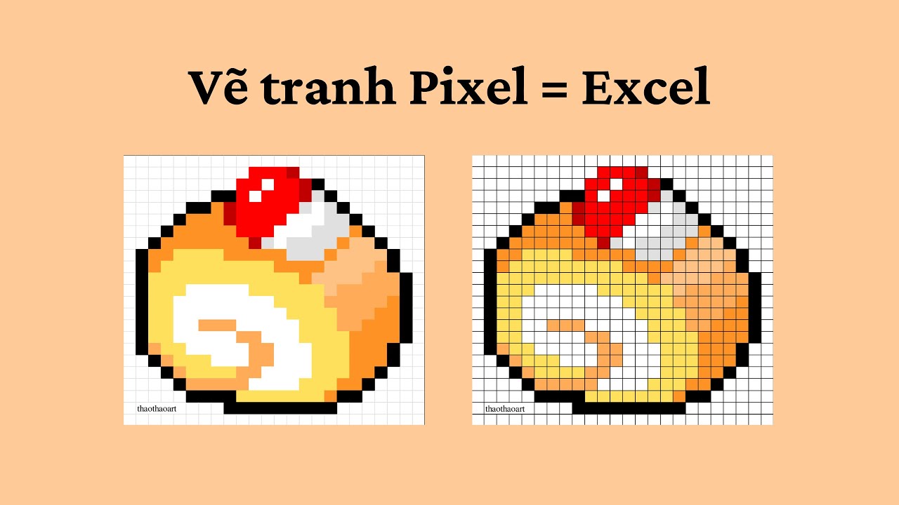 Pixel Drawing A Simple Cute Cake In Excel | ThaoThao Art - YouTube