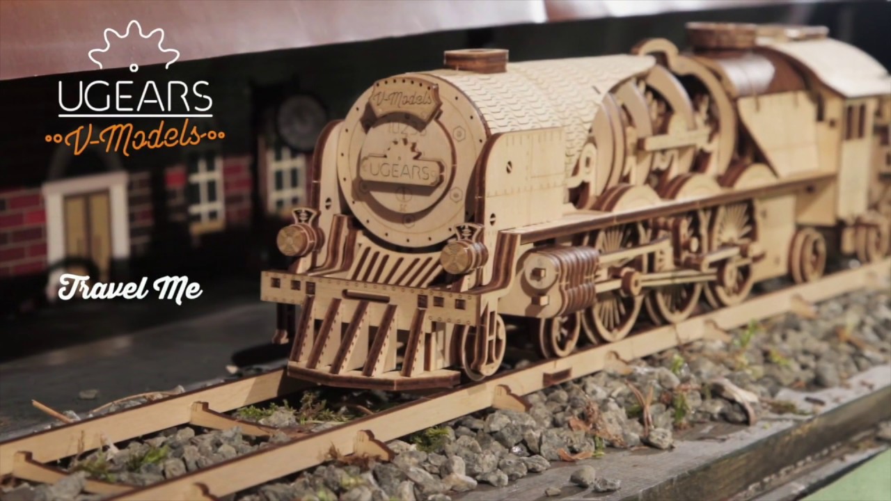 Ugears V-Express Steam Train with Tender Mechanical Model Kit - YouTube