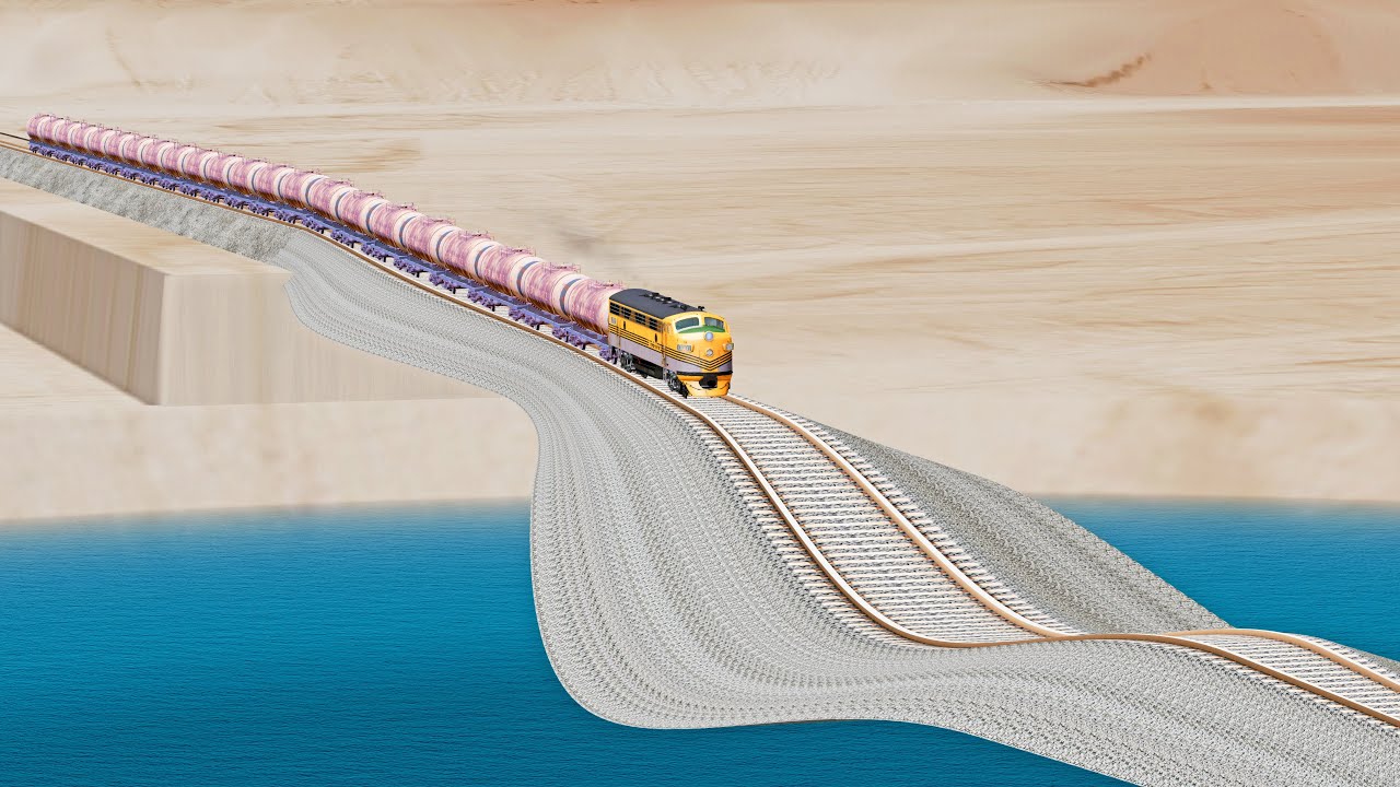 Trains vs Gaint Potholes On Sloped Rail Track - Beamng Drive - YouTube