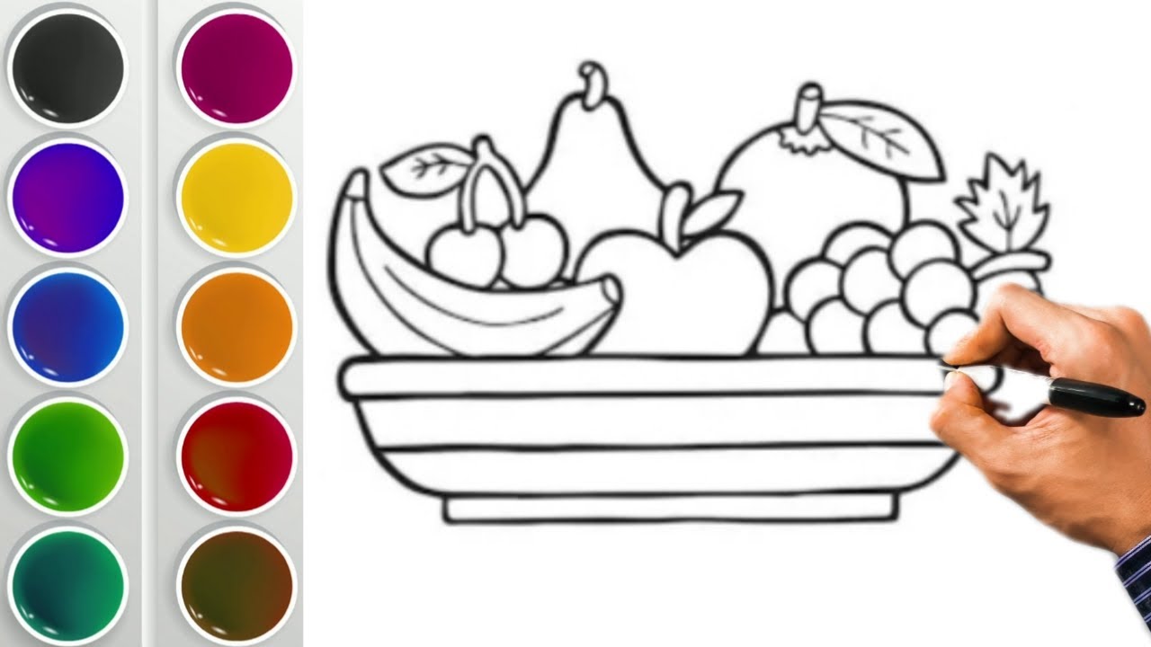 Fruit Bowl Drawing For Kids Free Printable Fruit Colouring Page