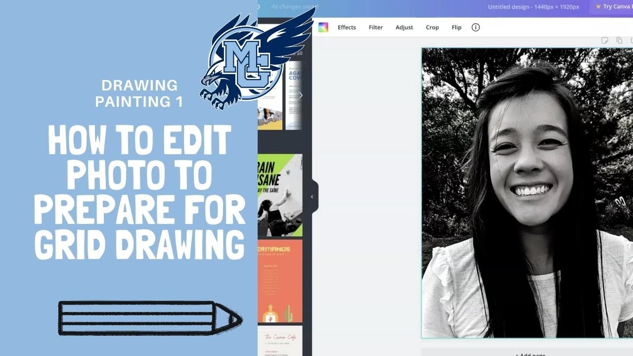 How to Edit Photo & Prepare for Grid Drawing - YouTube