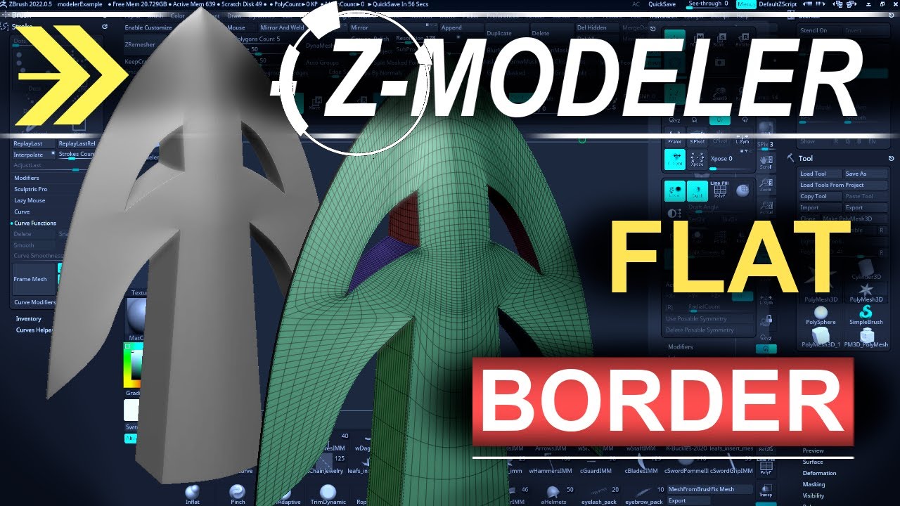 ZBrush - ZModeler Target (Flat-Border) - YouTube