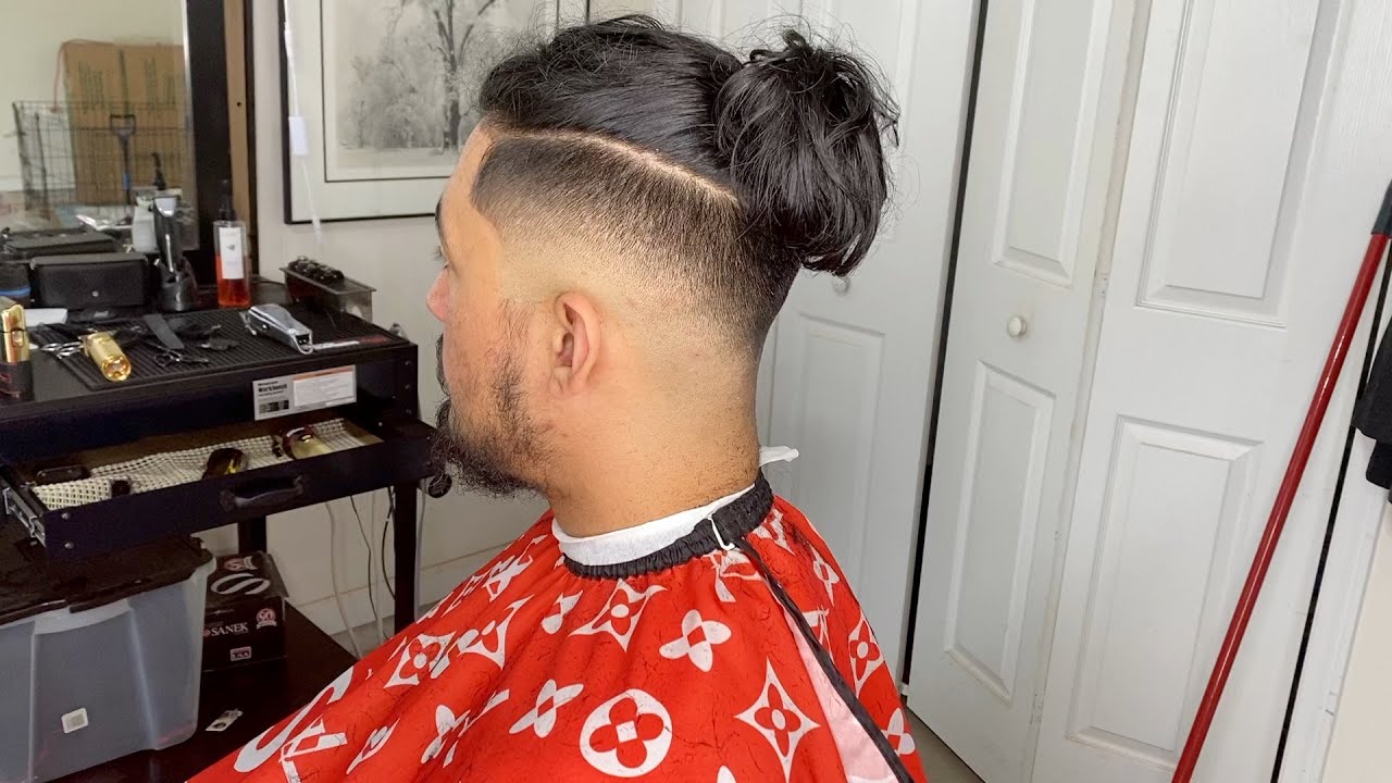 How to do a MID FADE HAIRCUT with a MAN BUN!!! - YouTube