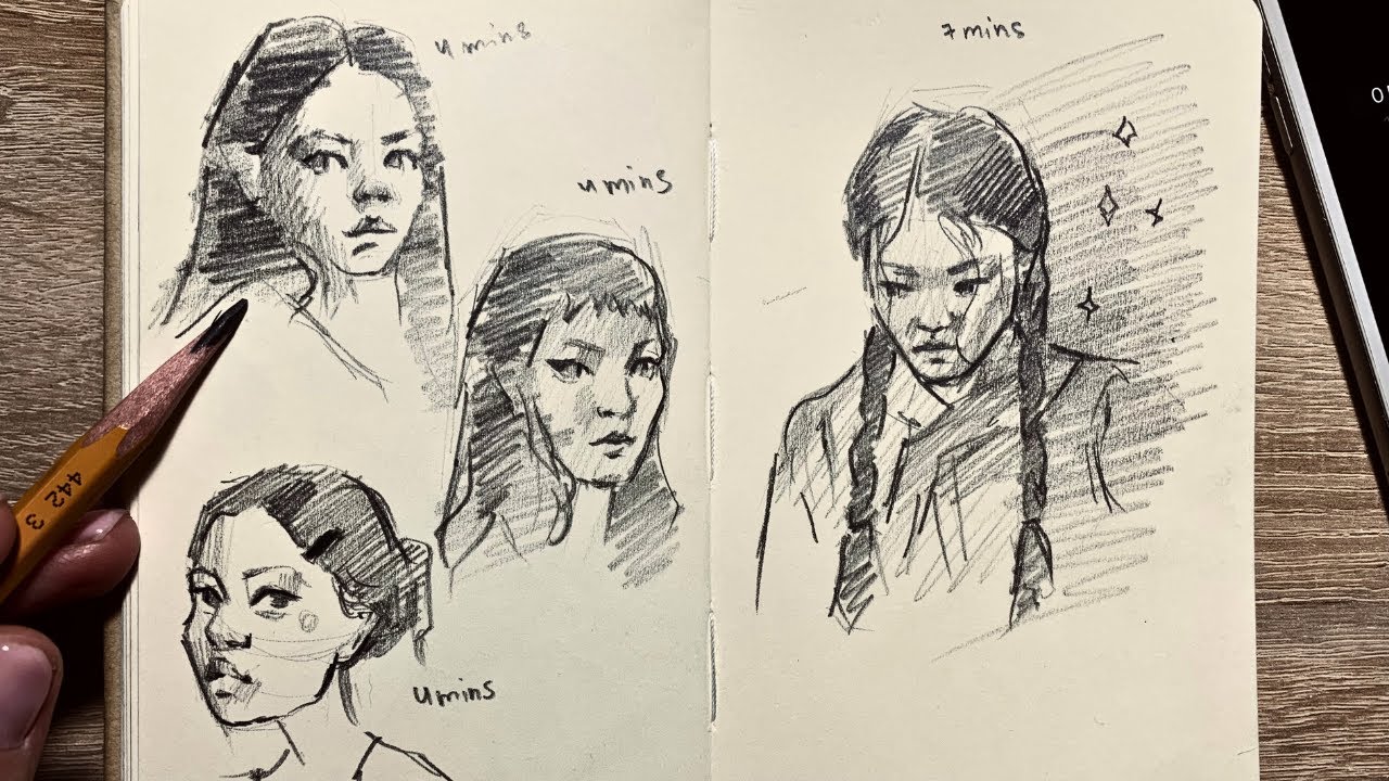 Drawing 4 Quick Pencil Portraits in 4 Minutes! - YouTube
