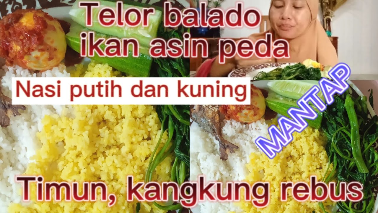 Nasi putih dan kuning, telur balado ikan asin peda timun dan rebus ...