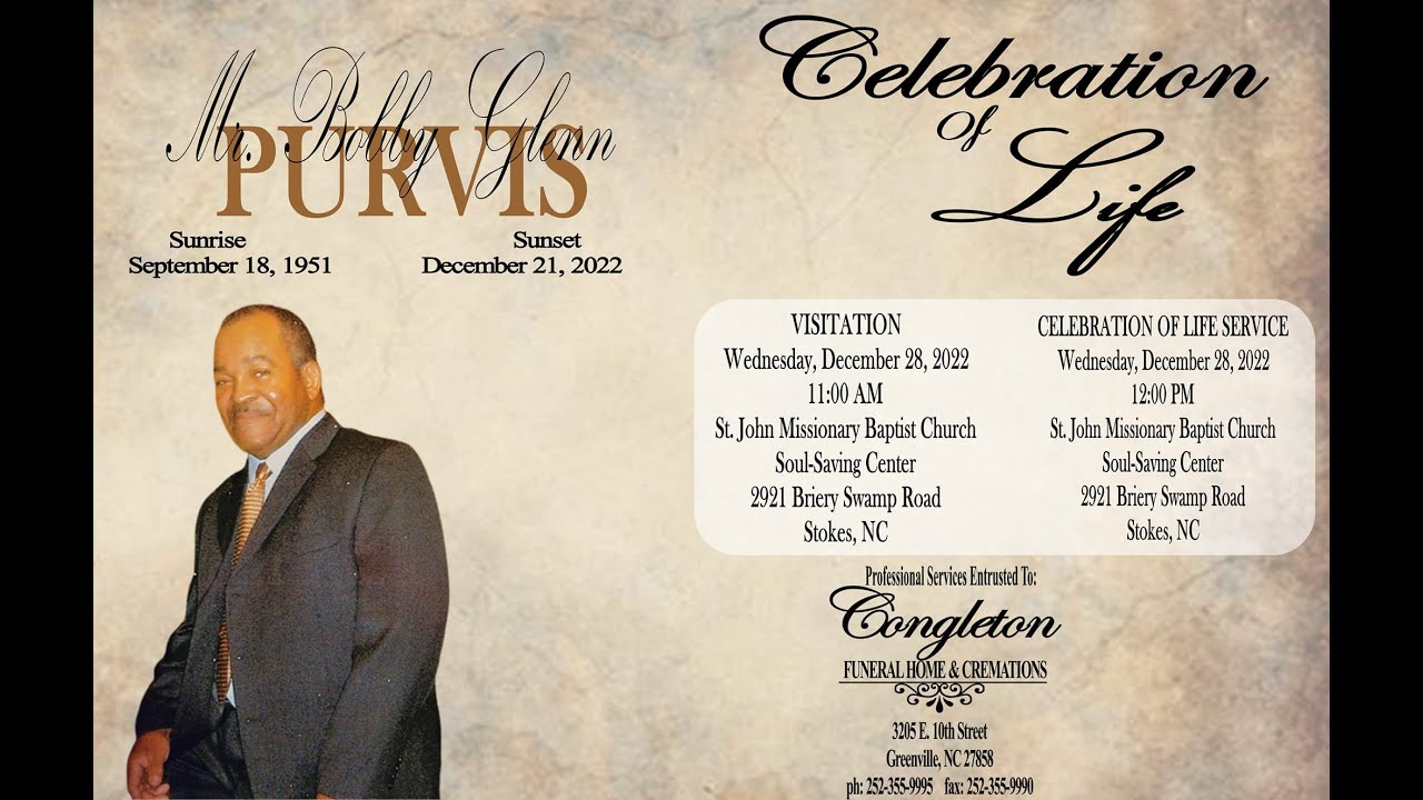 Homegoing celebration for Mr. Bobby Glenn Purvis - YouTube