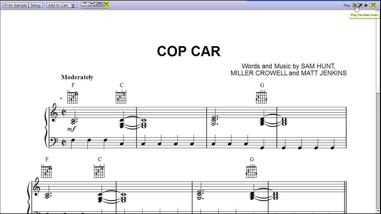 Cop Car by Keith Urban - Piano Sheet Music:Teaser - YouTube